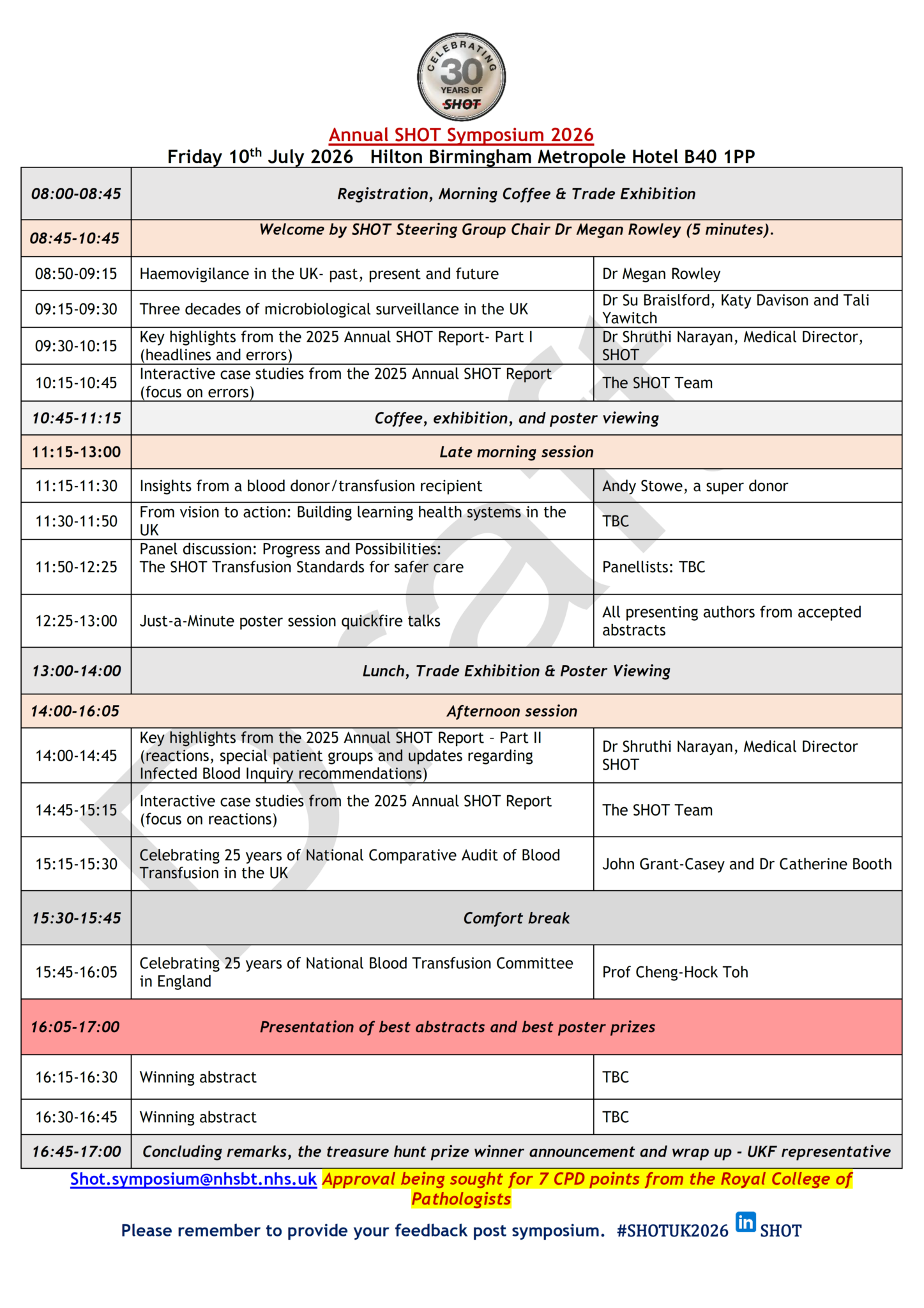 Annual SHOT Symposium 2026 - Serious Hazards of Transfusion